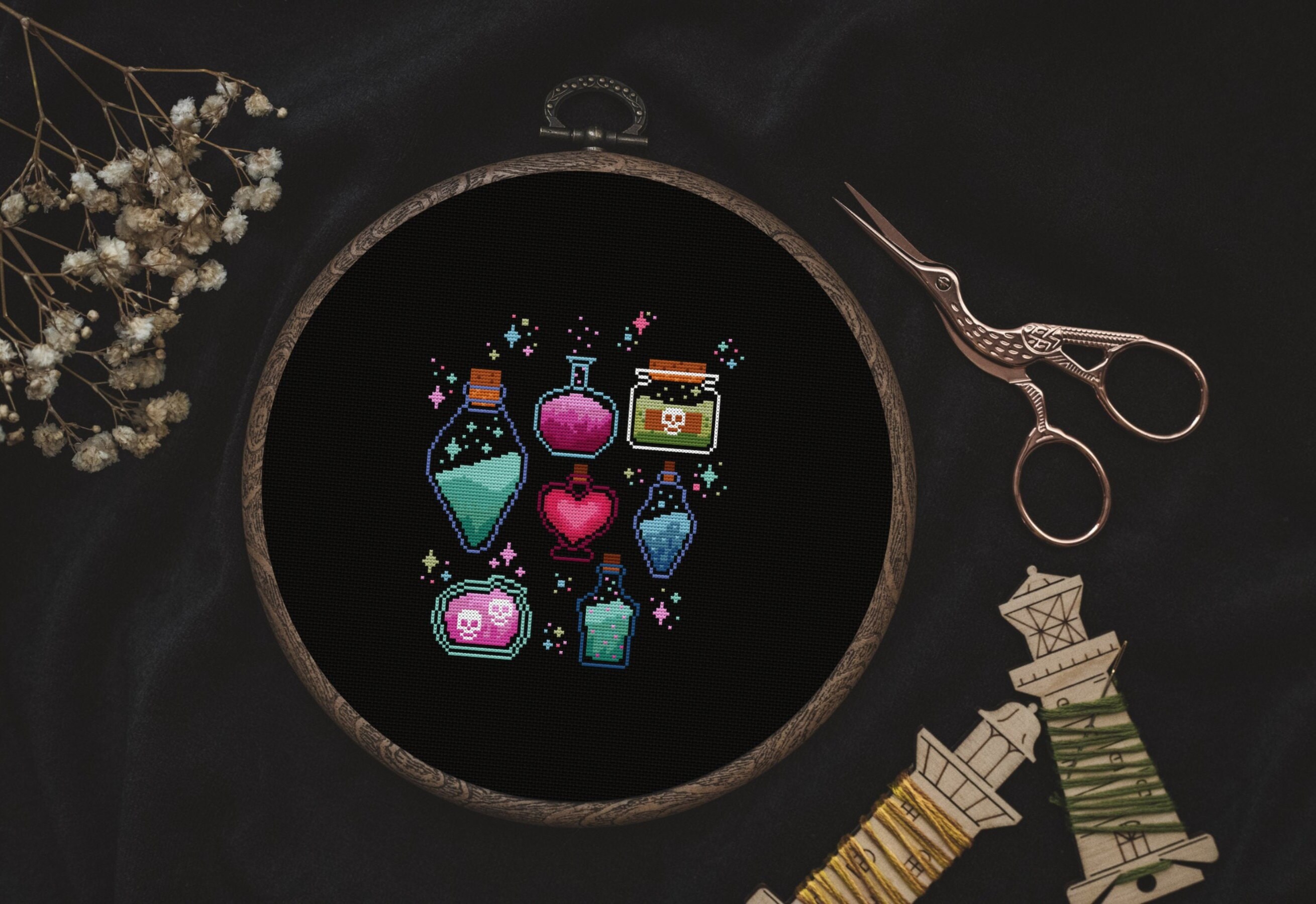 Potion Bottles Counted Cross Stitch Pattern / Magical Vial Embroidery ...