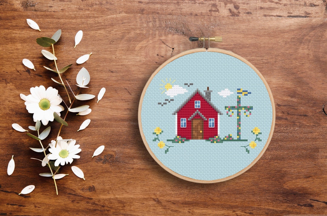 Midsummer House Cross Stitch Pattern, Midsommar Cross Stitch, May Pole ...