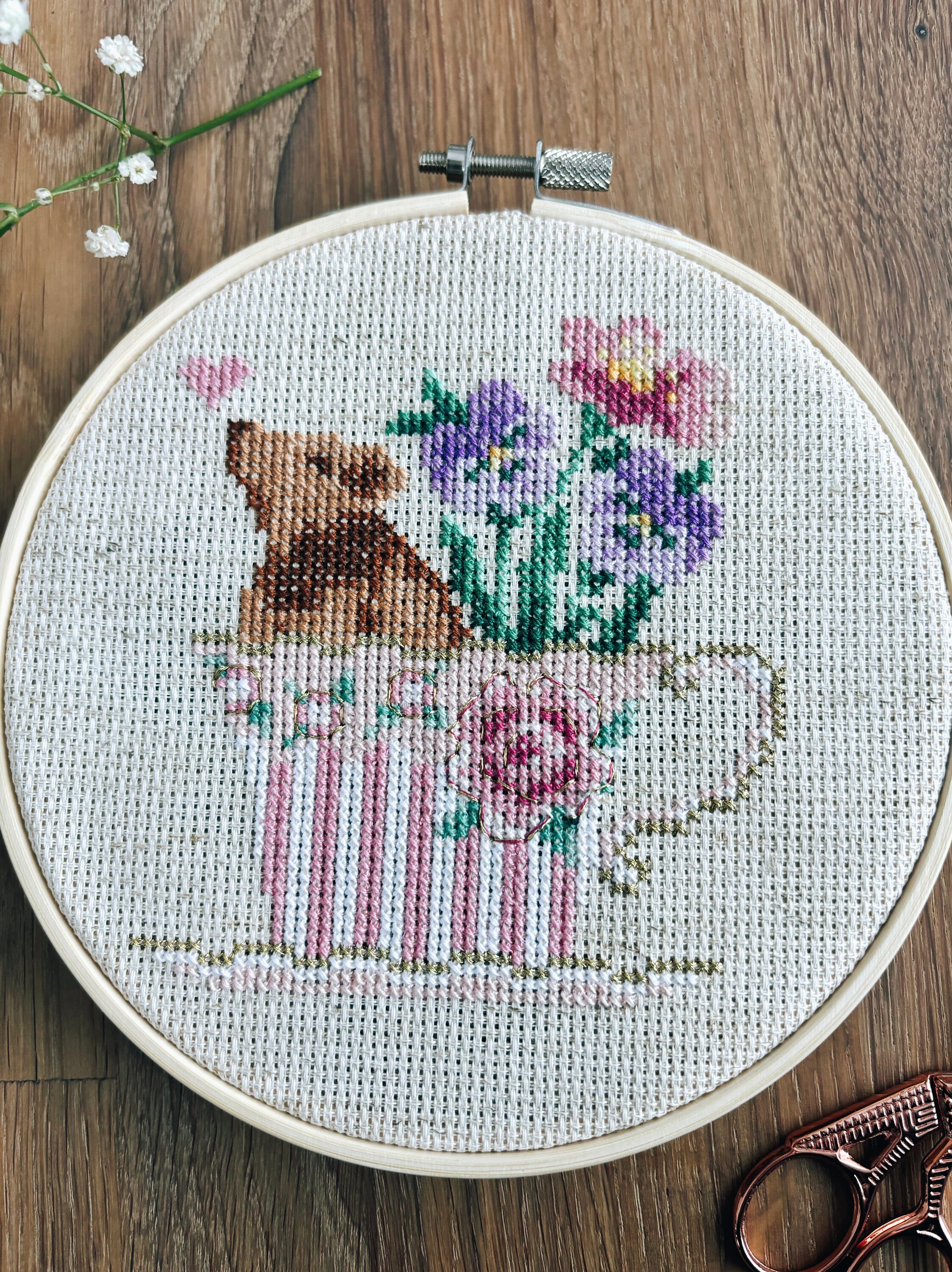 Bear in Teacup Cross Stitch Pattern Floral Mug Embroidery Chart ...