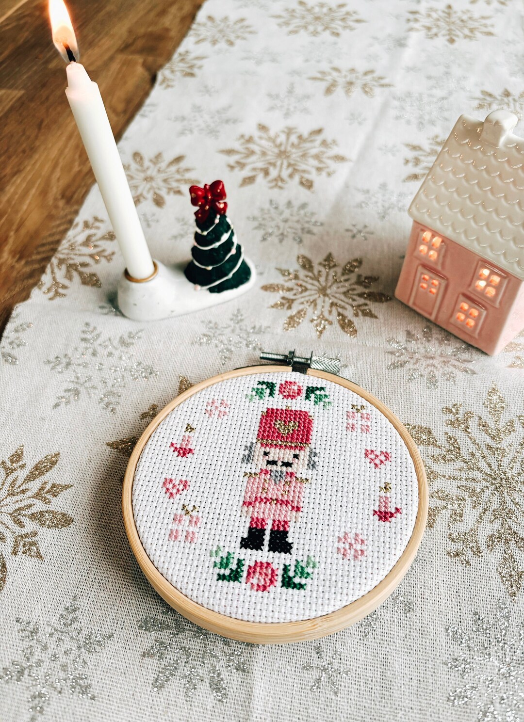 Pink Nutcracker Christmas Wreath Counted Cross Stitch Pattern ∣ ...
