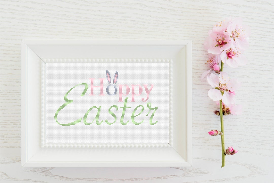 Hoppy Easter Cross Stitch Pattern / Modern Easter Cross Stitch / Easter DIY Gift / Hoppy Easter ...