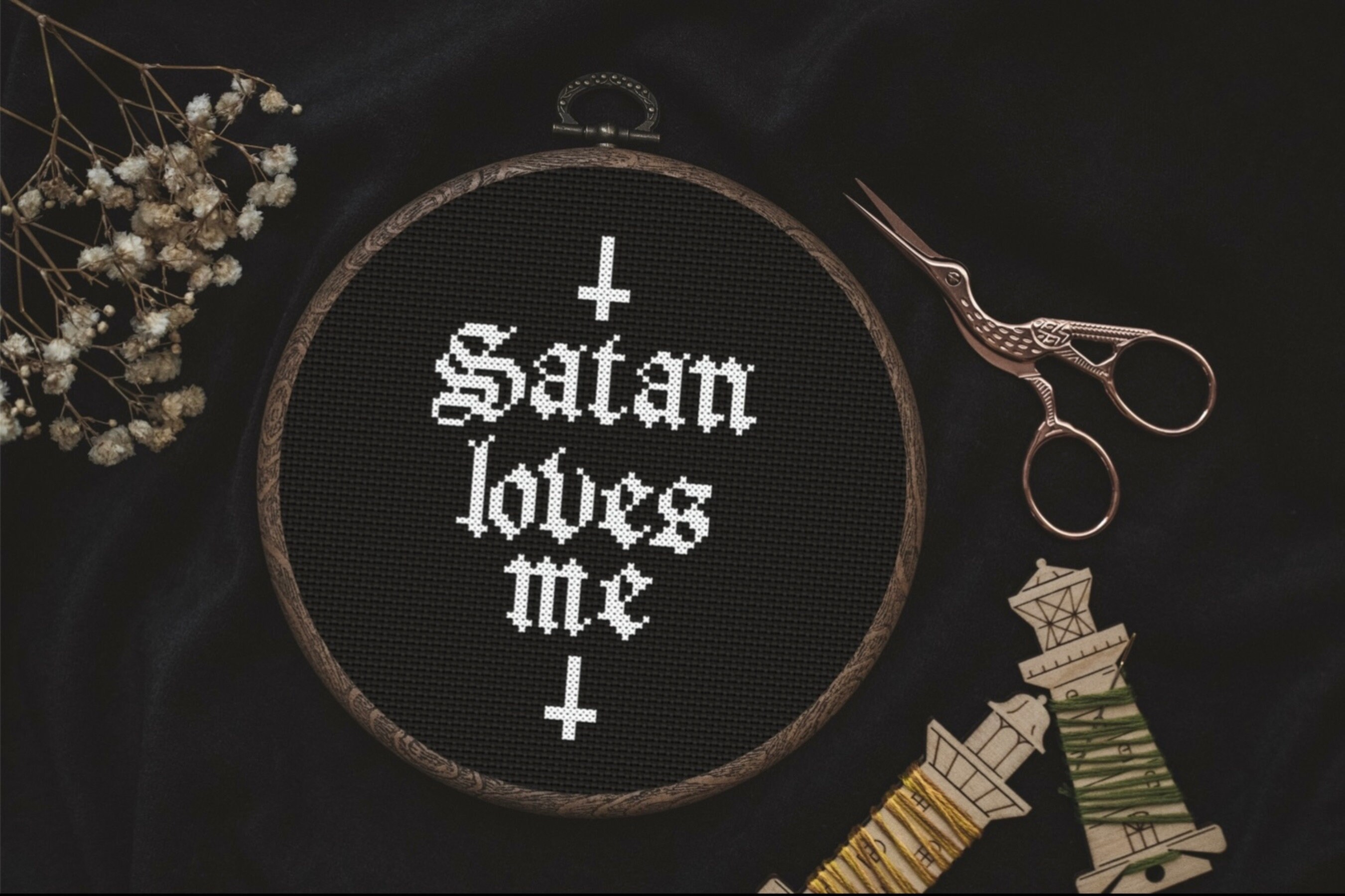 Satan Loves Me Cross Stitch Pattern / Gothic Embroidery / Goth DIY Gift ...