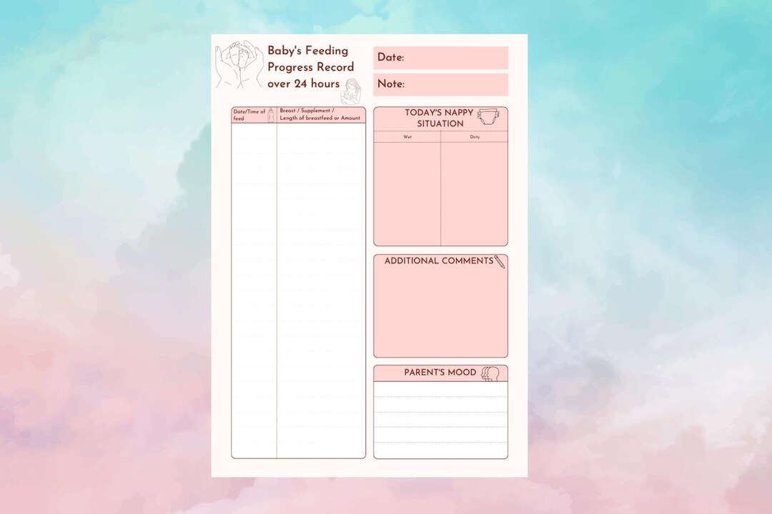 Your Baby's Feeding Digital Printable Record Over 24 Hours Baby Log ...