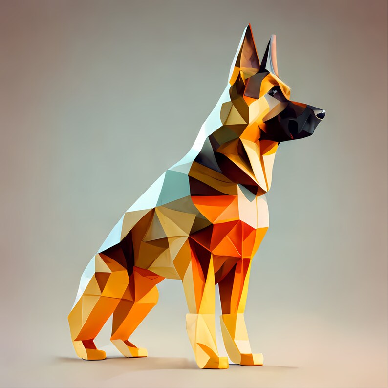 Printable Geometric German Shepherd Wall Art - Stylized Low Poly - Etsy