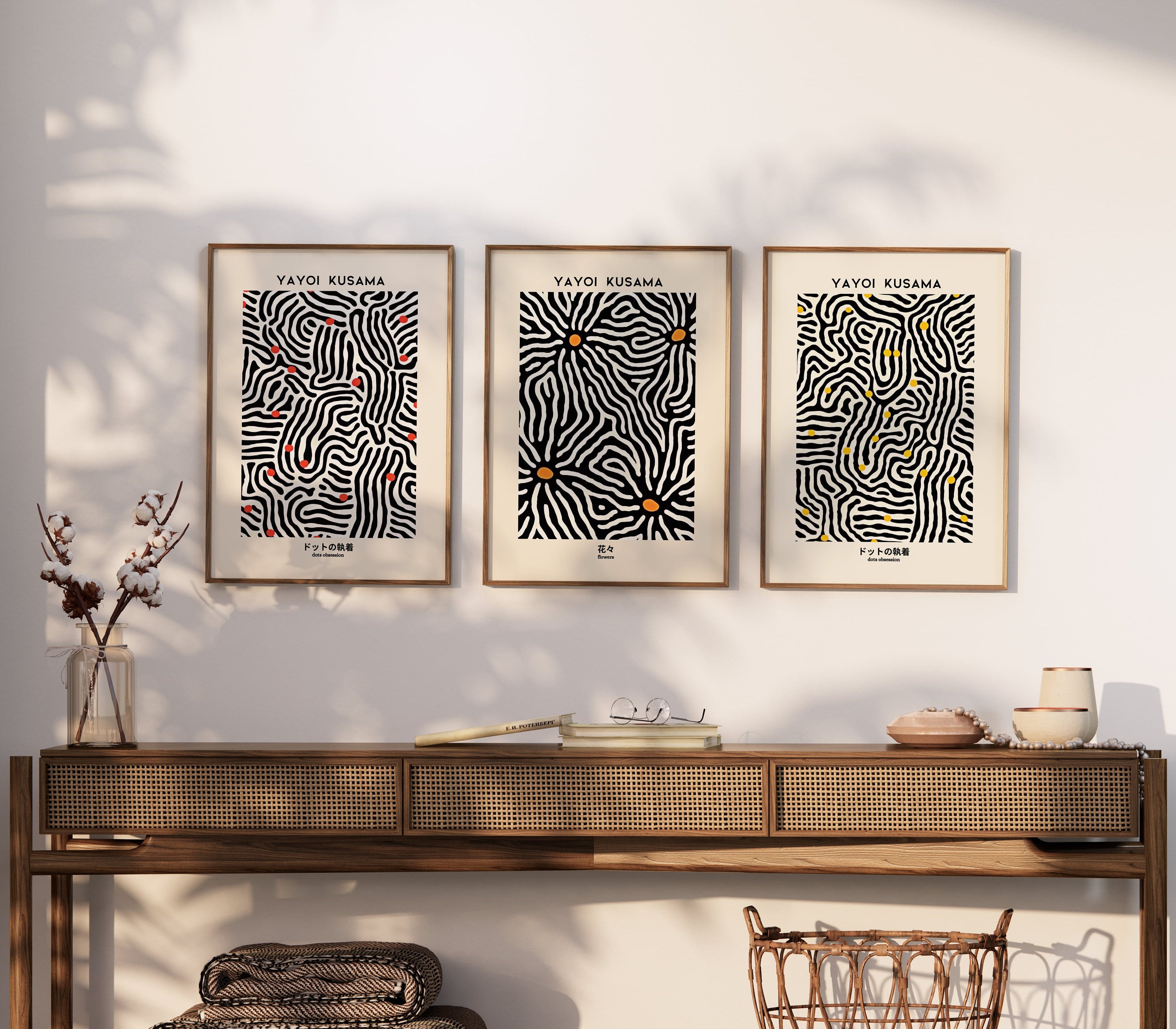 Yayoi Kusama Pattern Print Set of 3, Black and White Abstract Prints ...