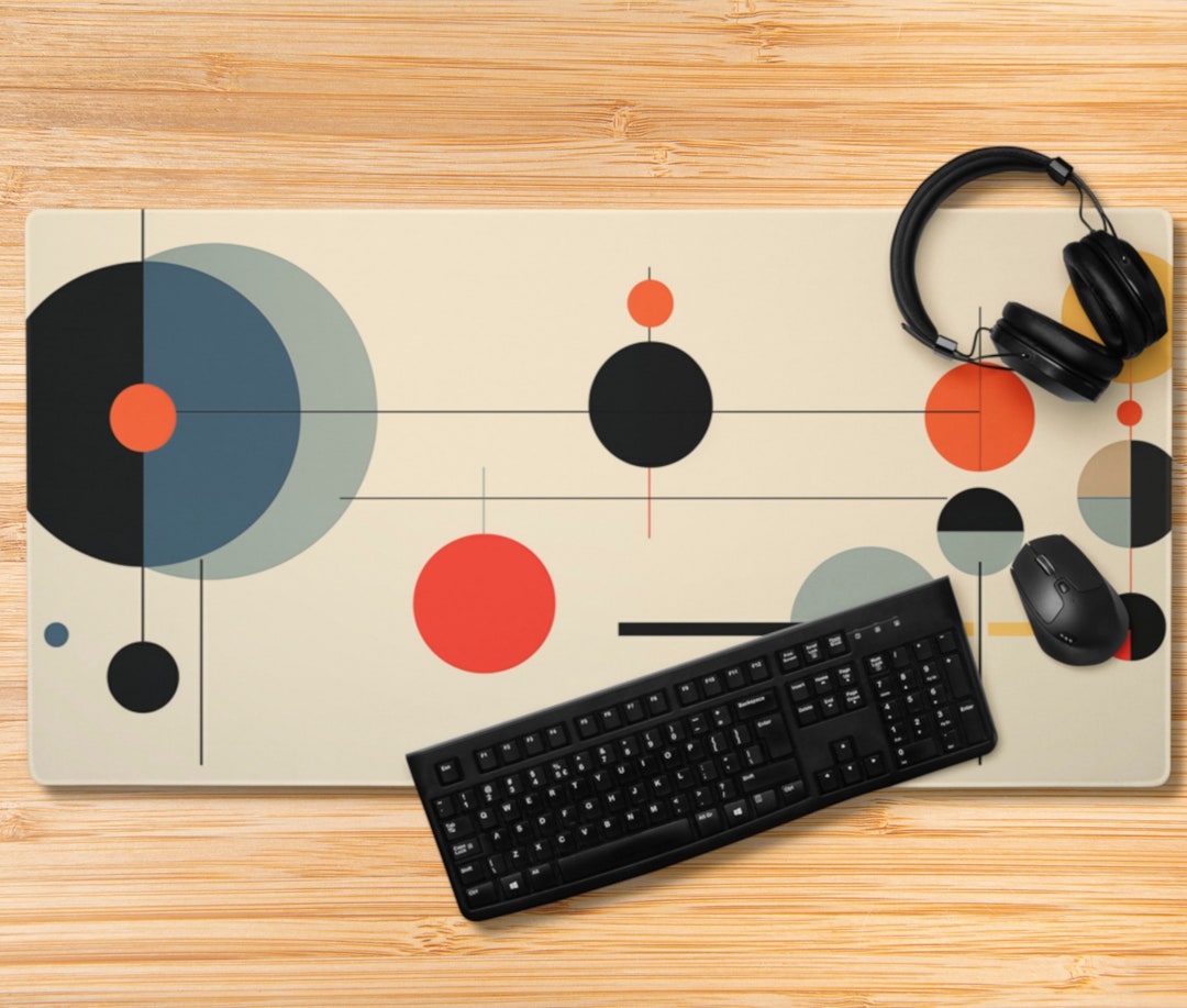 Atomic Design Desk Mat Mid Century 1940s Design Circles Gamer Mouse Pad ...