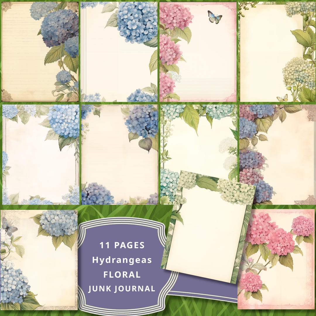 Hydrangeas Border Junk Journal Pages Blank Scrapbook Paper Printable ...