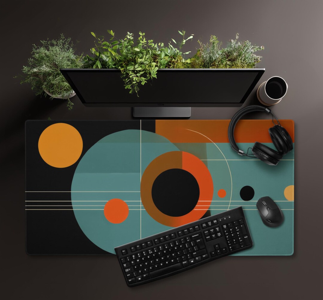 Atomic Design Desk Mat Mid Century 1940s Design Retro Brown Orange Teal ...