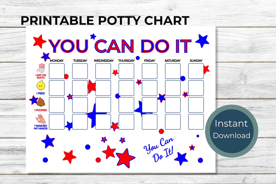 Reward Star Potty Training Chart Printable Summer July Cute Fun Instant ...