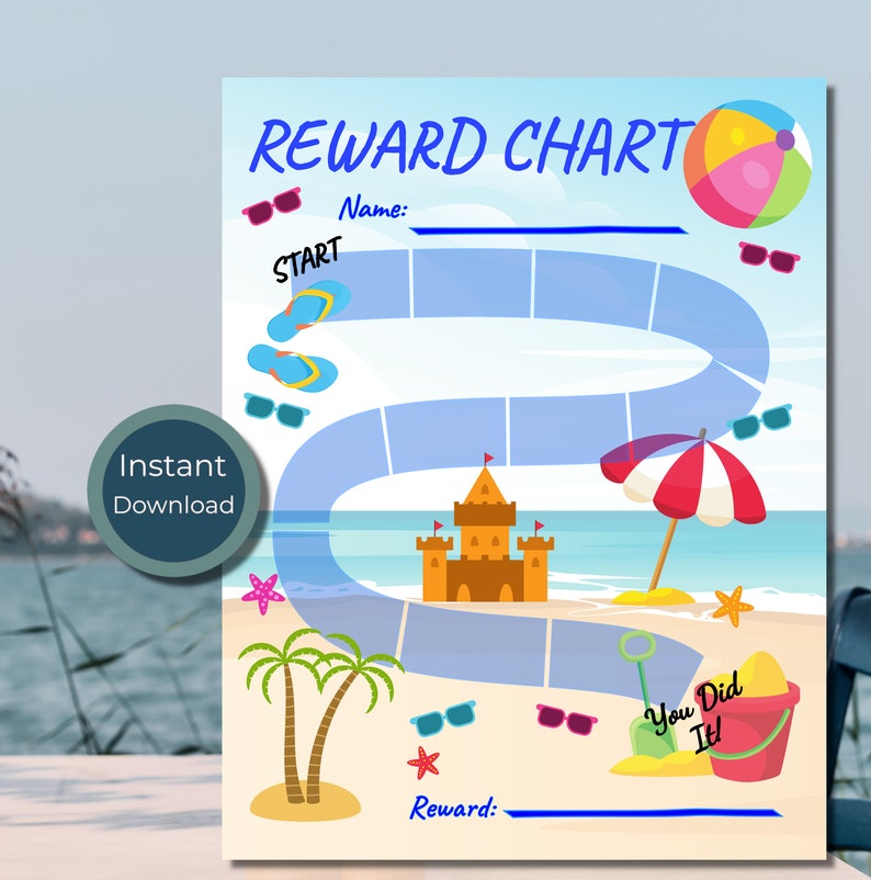 Beach Vacation Reward Chart Kids Boy Girl Tracker Chores Encouragement ...