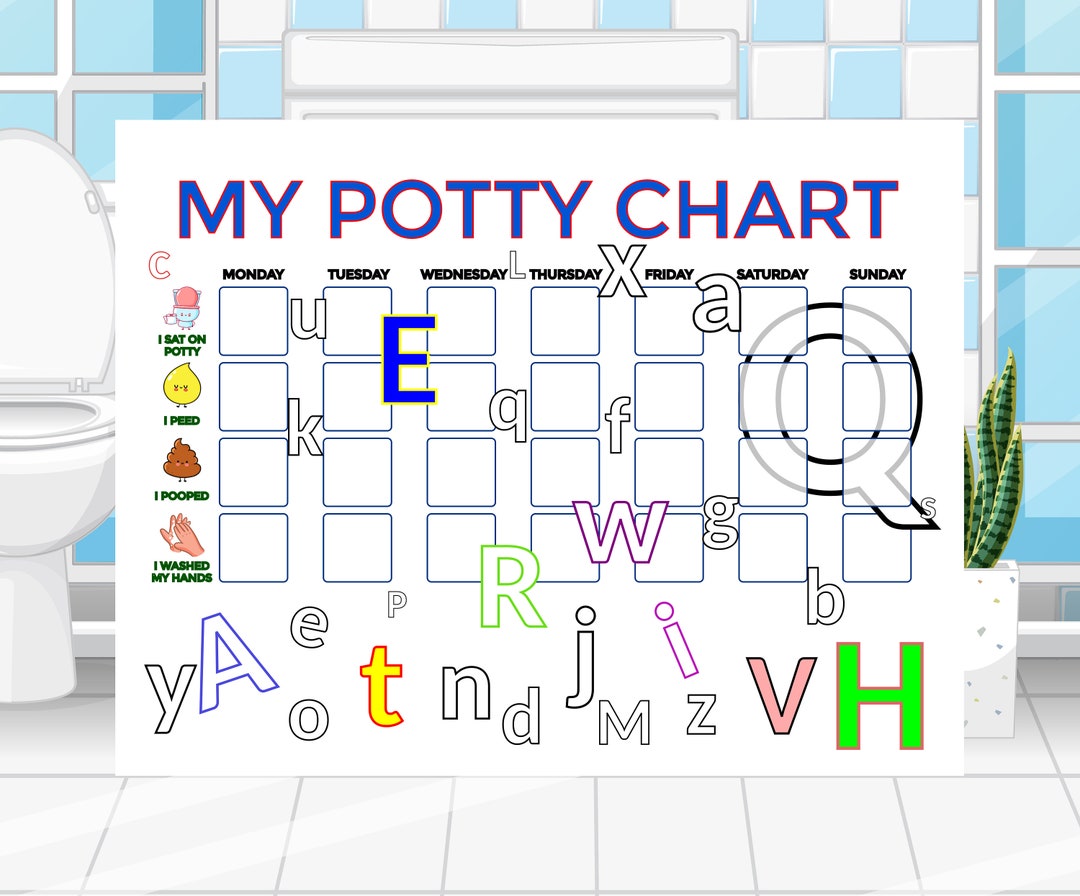 Letters Potty Training Chart Printable Cute Fun Colors Instant Download ...