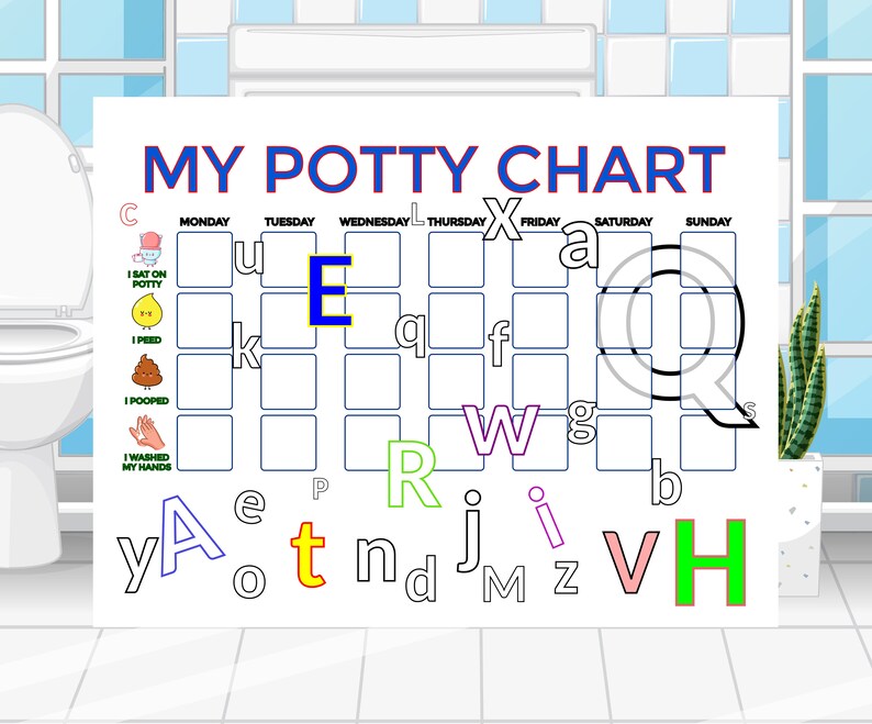Letters Potty Training Chart Printable Cute Fun Colors Instant Download ...
