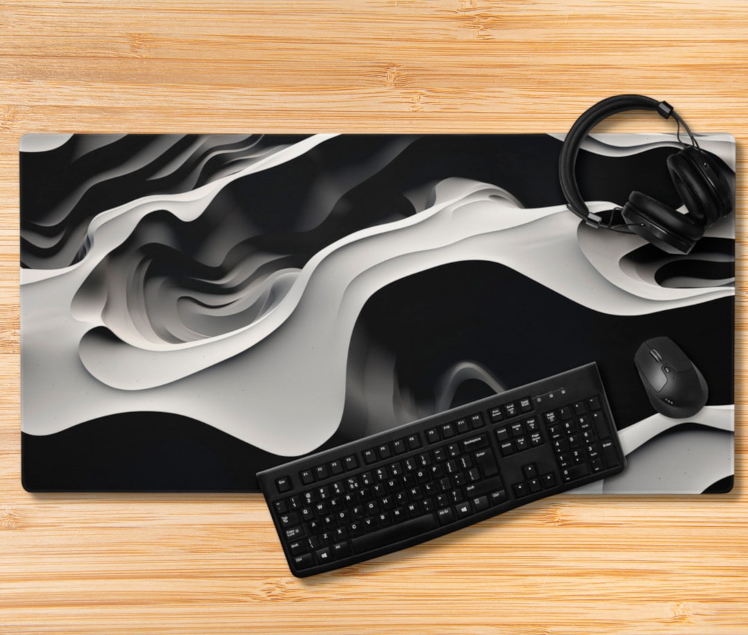 Topographical Desk Mat Grayscale Black White Lines Gift for Dad Mom Map ...