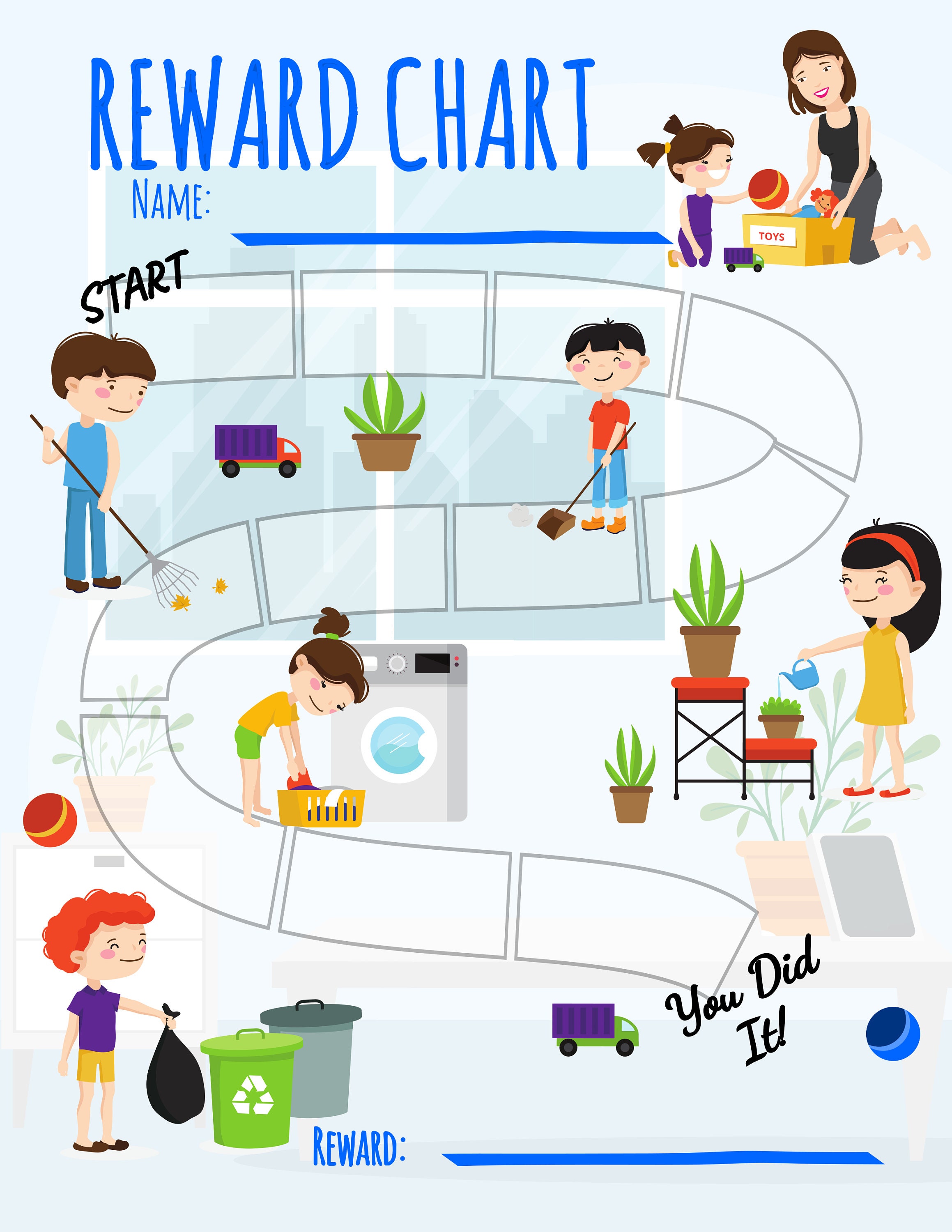 Moms Helper Reward Chart Kids Girl Boy Tracker Chore Chart ...