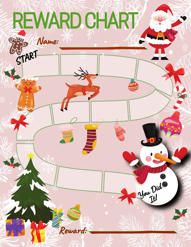 Christmas Reward Chart Kids Girl Boy Tracker Chore Encouragement Potty ...