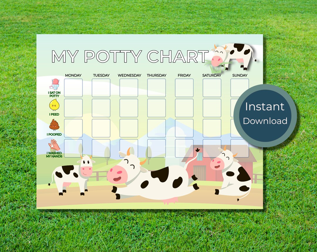 Cow Potty Training Chart Printable Cute Fun Colors Instant Download Sat ...