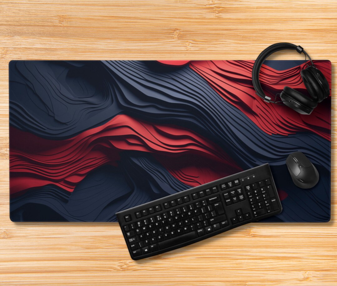 Topographical Desk Mat Red Navy Blue Lines Gift for Dad Mom Map ...