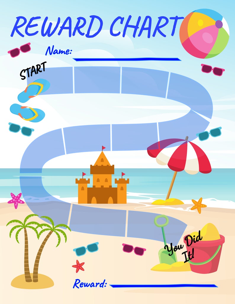 Beach Vacation Reward Chart Kids Boy Girl Tracker Chores Encouragement ...
