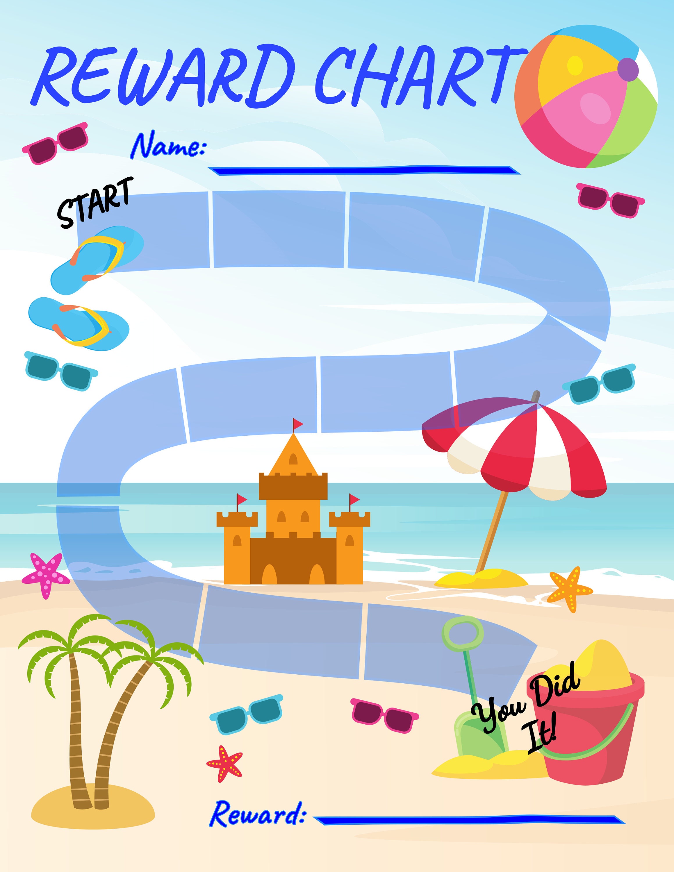 Beach Vacation Reward Chart Kids Boy Girl Tracker Chores Encouragement ...