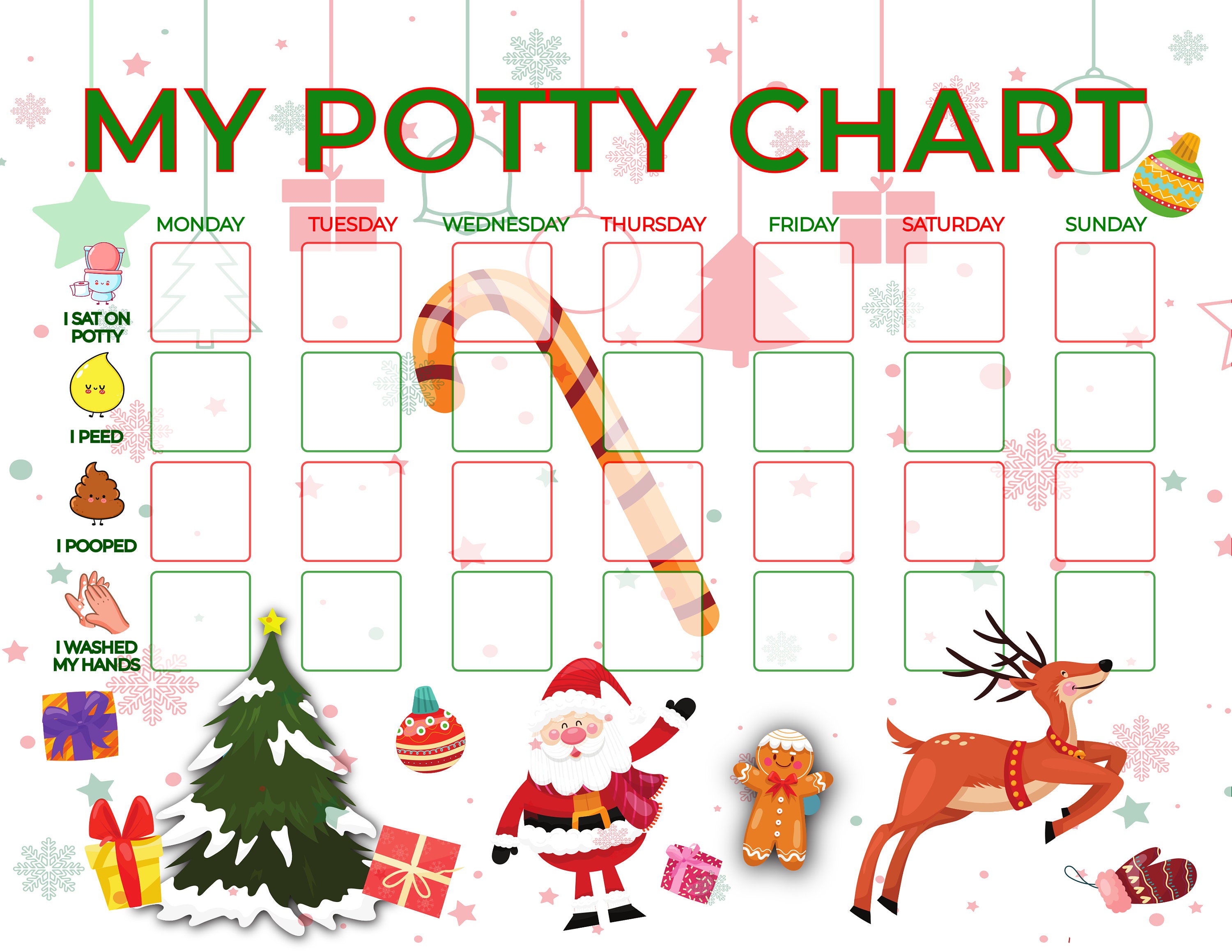 Christmas Potty Training Chart, Printable, Cute, Fun, Instant Download ...