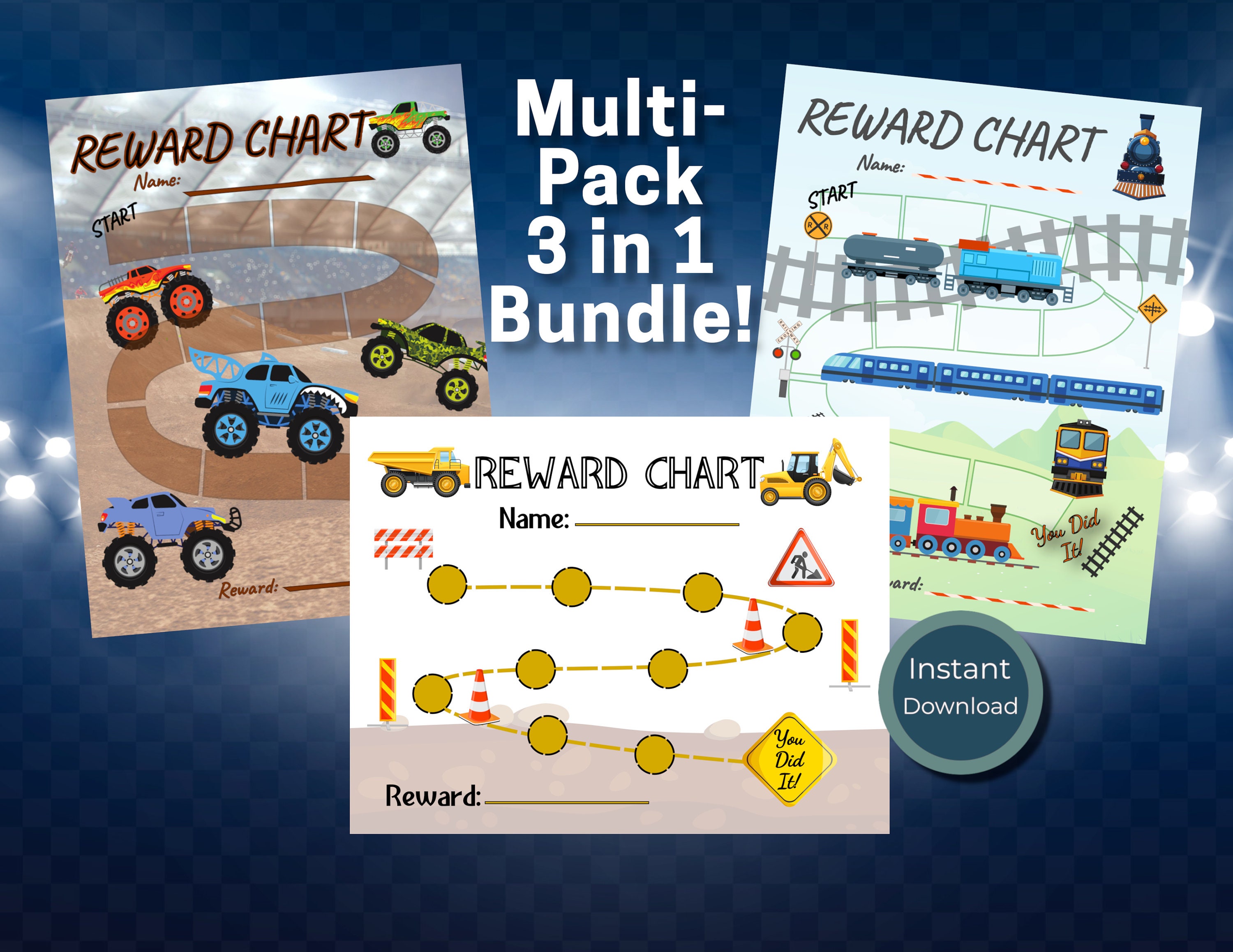 Monster Truck Reward Chart Kids Boy Tracker Chores Potty Fun Instant ...