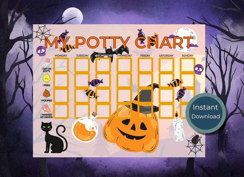 Halloween Potty Training Chart Printable Cute Fun Colors Pee Download ...