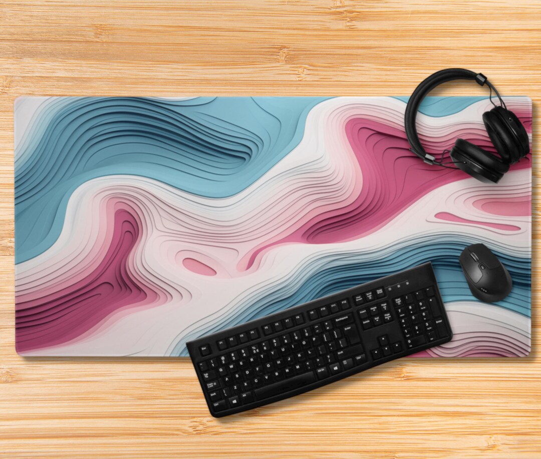 Topographical Desk Mat Pink Teal White Lines Gift for Sister Mom Map ...