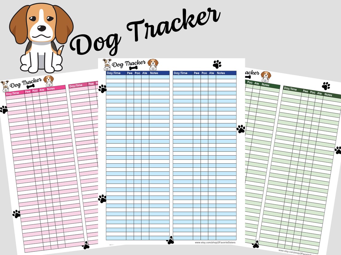 Dog Tracker Multi-pack for Pee Poo Food Schedule Puppy Potty Log Pooch ...