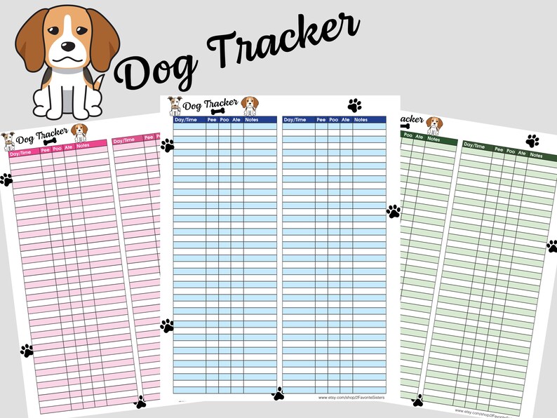 Dog Puppy Tracker Printable | Daily Care Log (PDF) Multi-pack Pee Poo ...