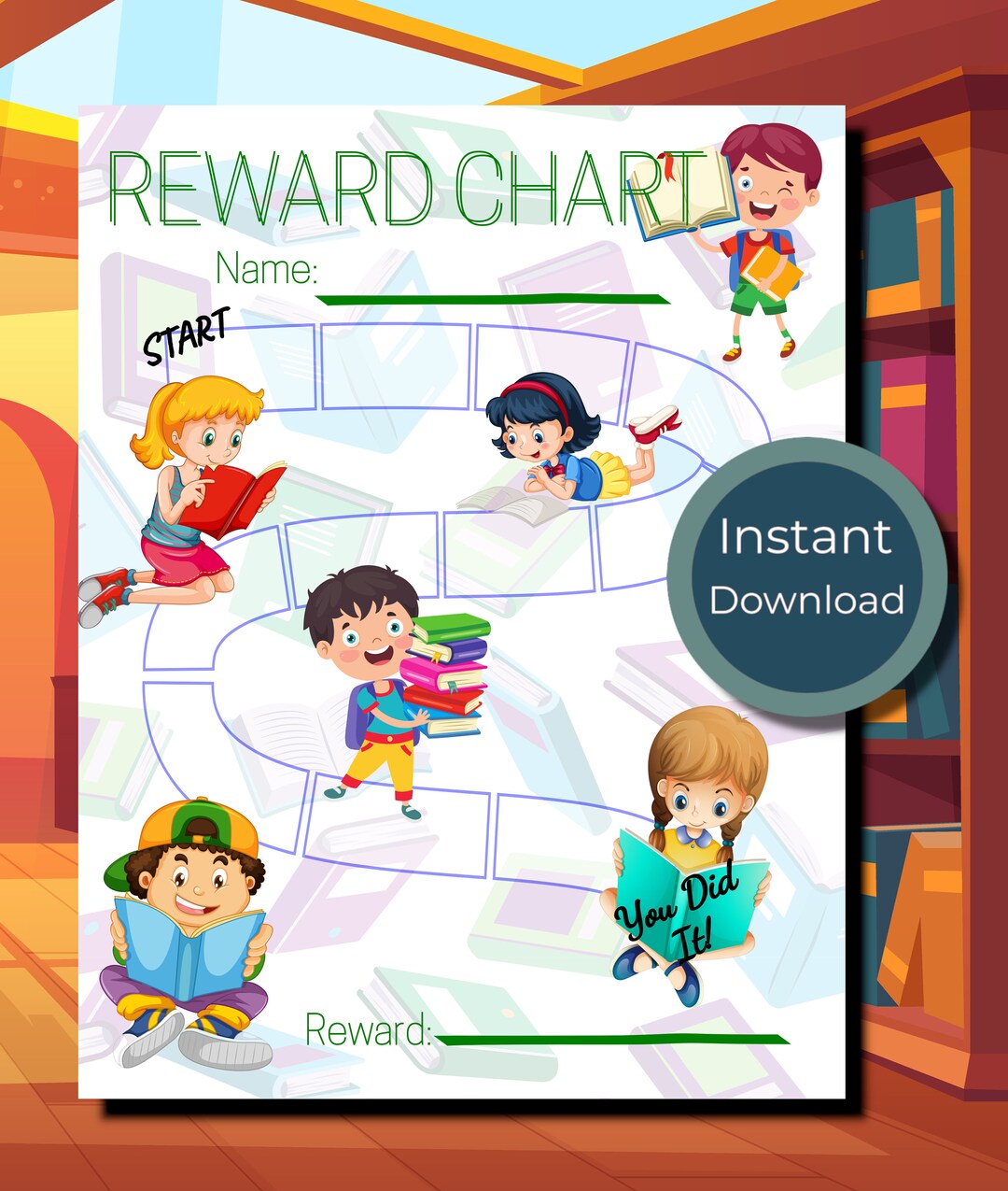 Reading Reward Chart Kids Girl Boy Tracker Chore Chart Encouragement ...
