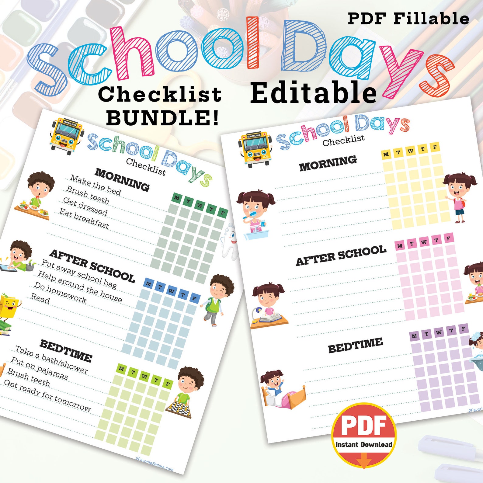 School Checklist Editable List Day Weekly Morning Todo List After ...