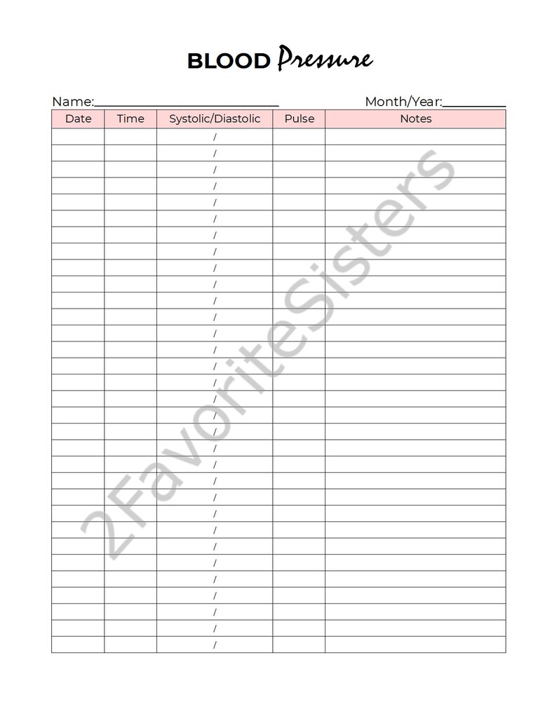 Blood Pressure Tracker, BP, Sheet, Log, Journal, Printable, Instant ...
