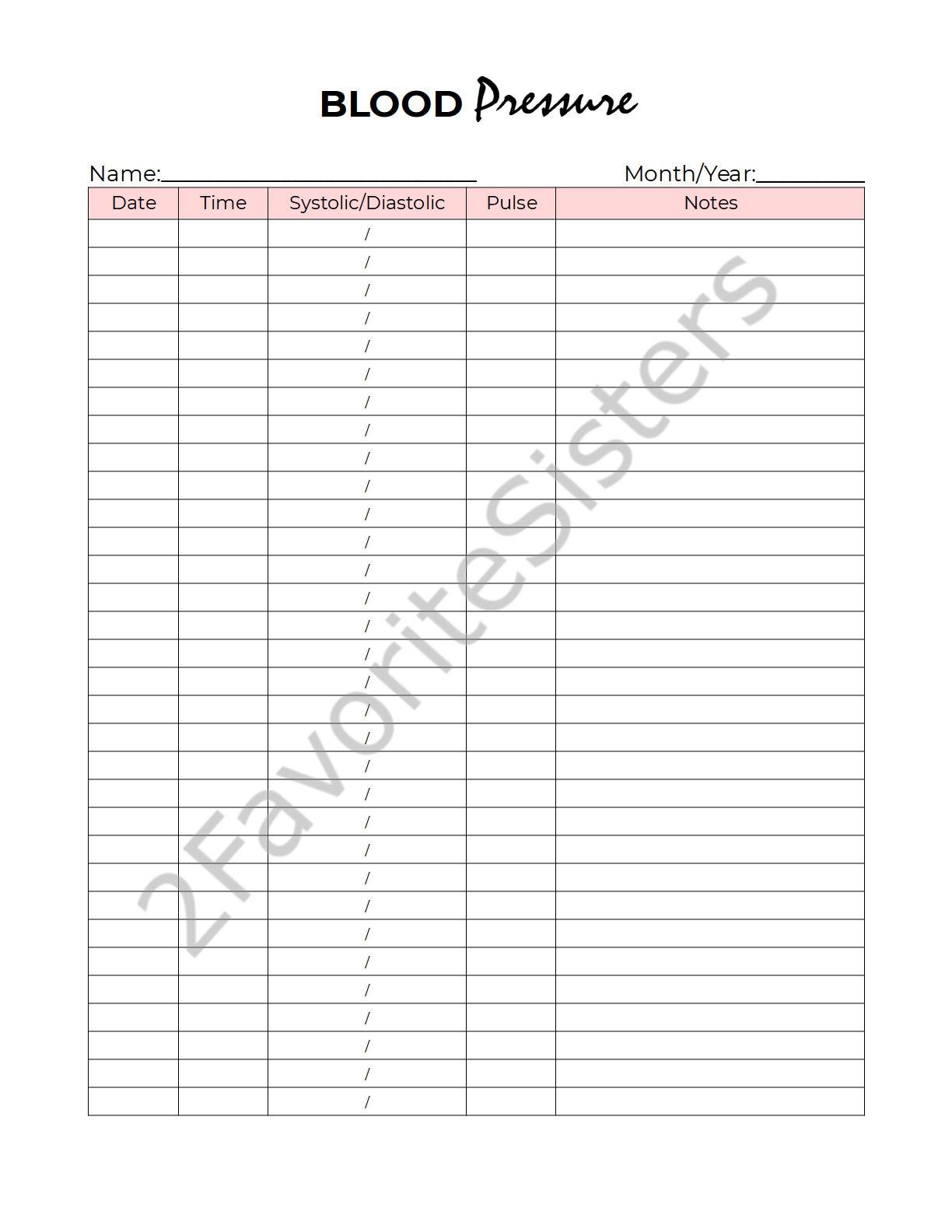 Blood Pressure Tracker, BP, Sheet, Log, Journal, Printable, Instant ...