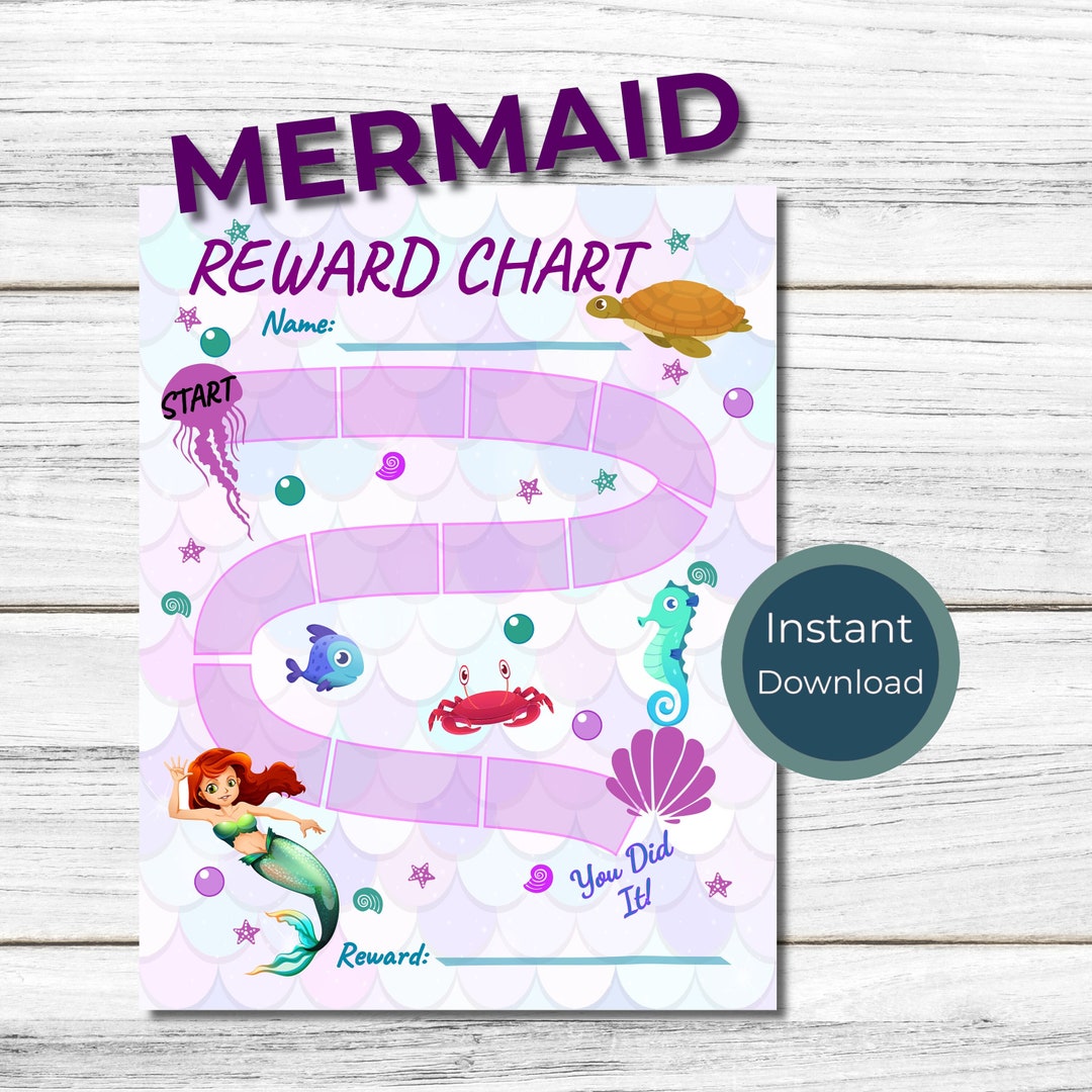 Mermaid Reward Chart Kids Girl Tracker Chore Encouragement Potty Fun ...