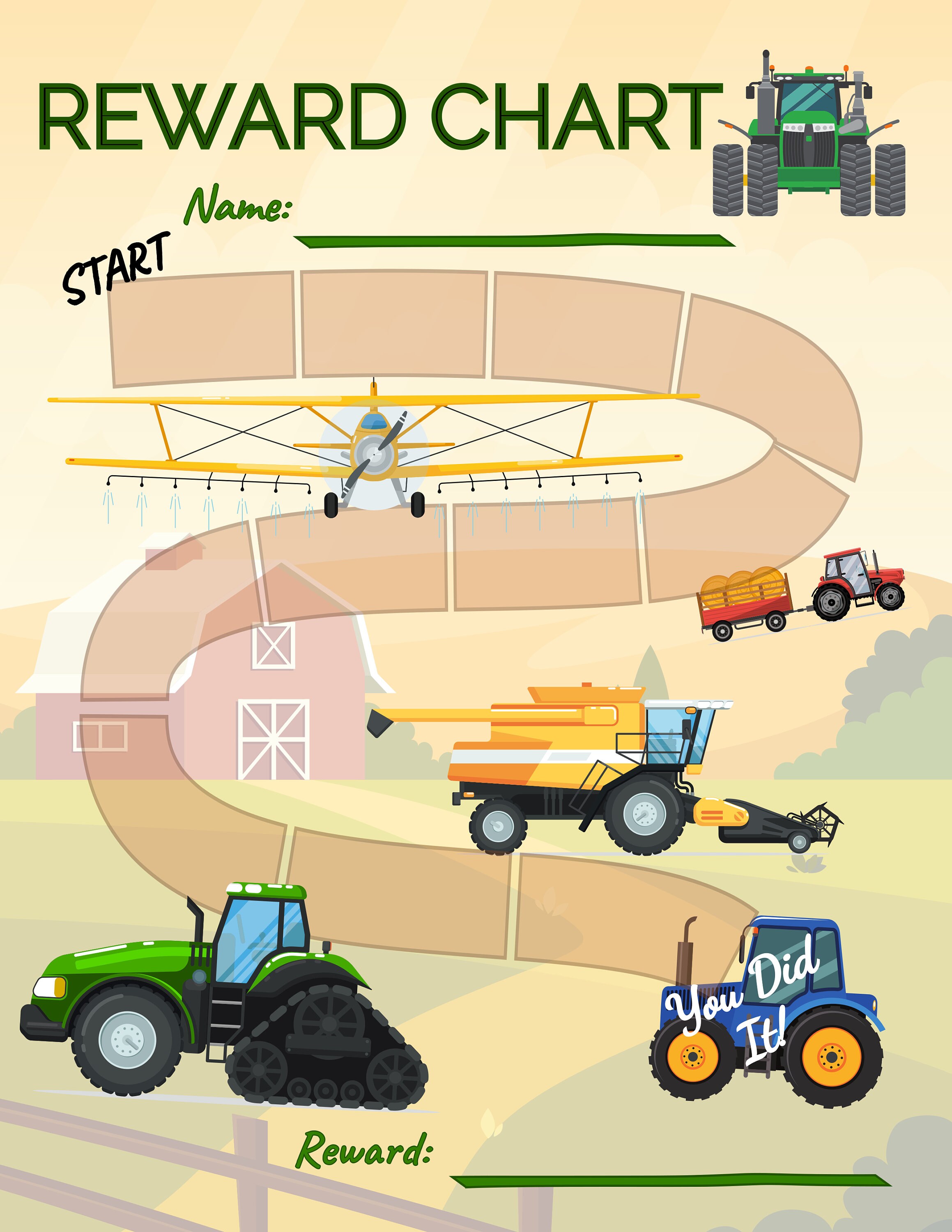 Tractor Reward Chart Kids Boy Girl Tracker Chore Encouragement Potty ...