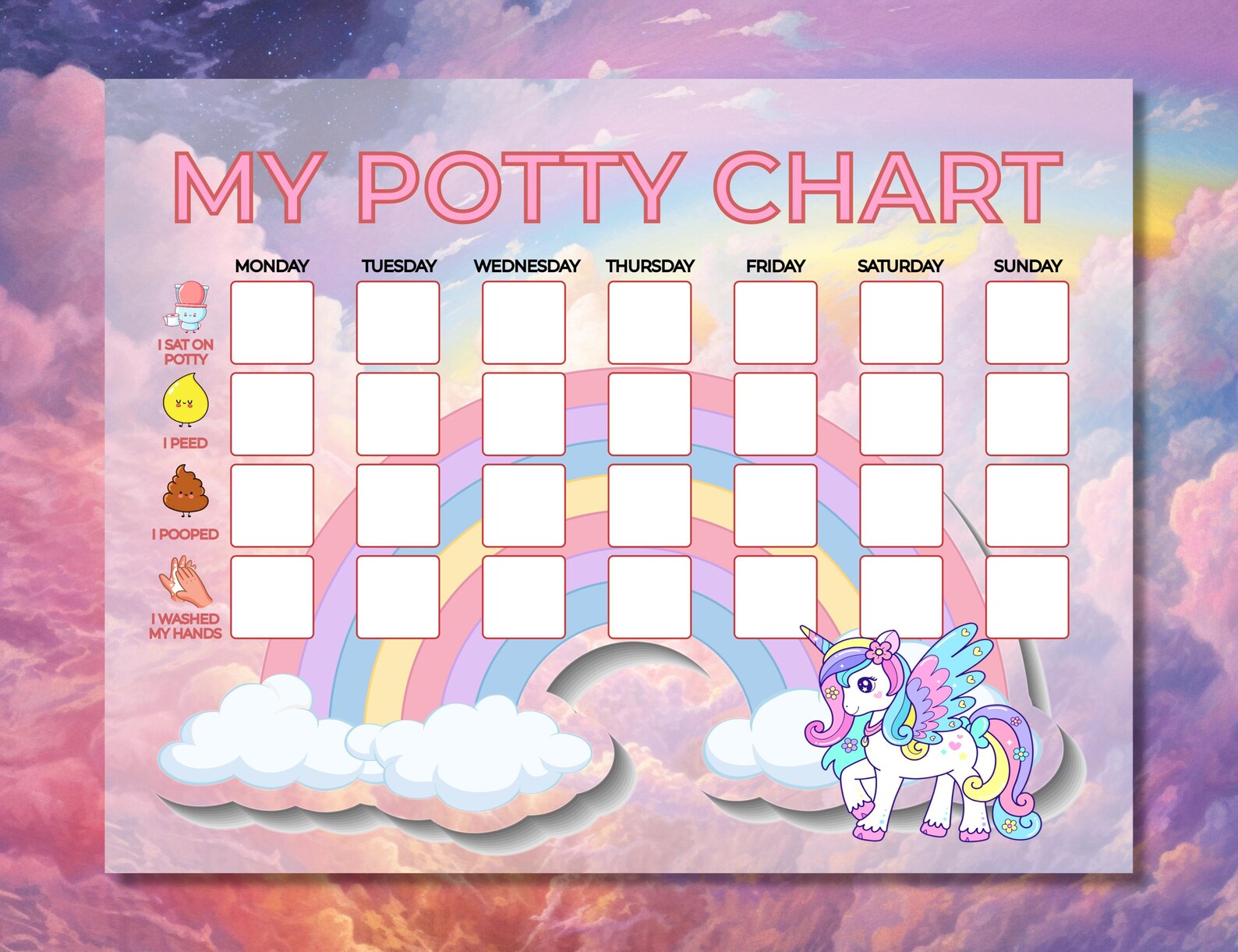 Unicorn Potty Training Chart Printable Girl Cute Fun Colors Download ...