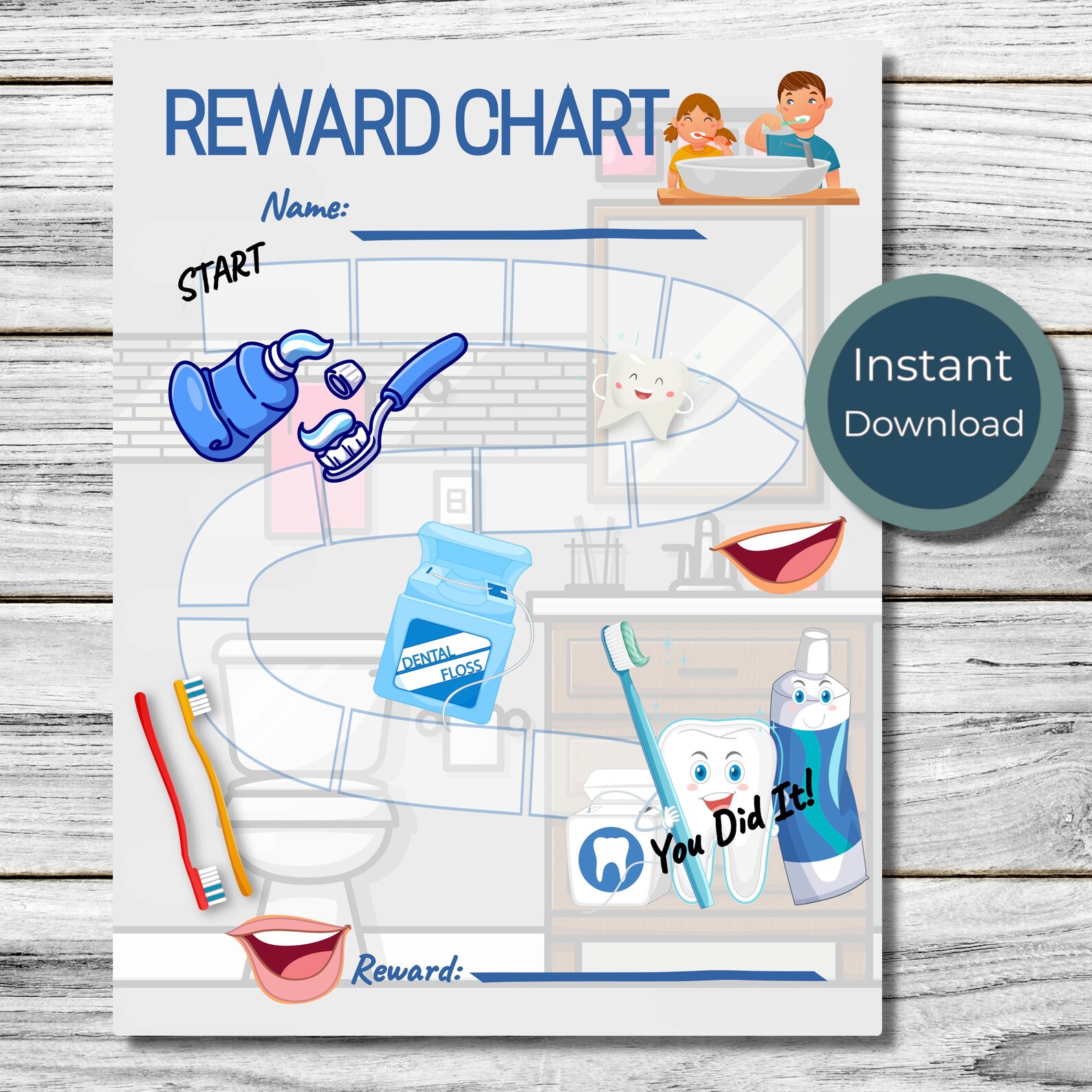 Brush Teeth, Reward Chart, Kids, Girl, Boy, Tracker, Encouragement ...