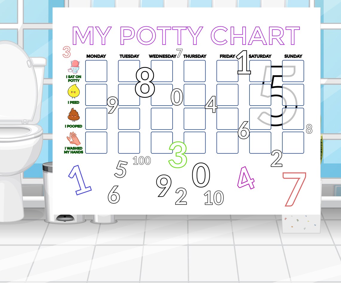 Numbers Potty Training Chart Printable Cute Fun Colors Instant Download ...