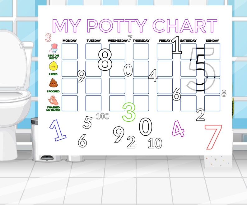 Numbers Potty Training Chart Printable Cute Fun Colors Instant Download ...