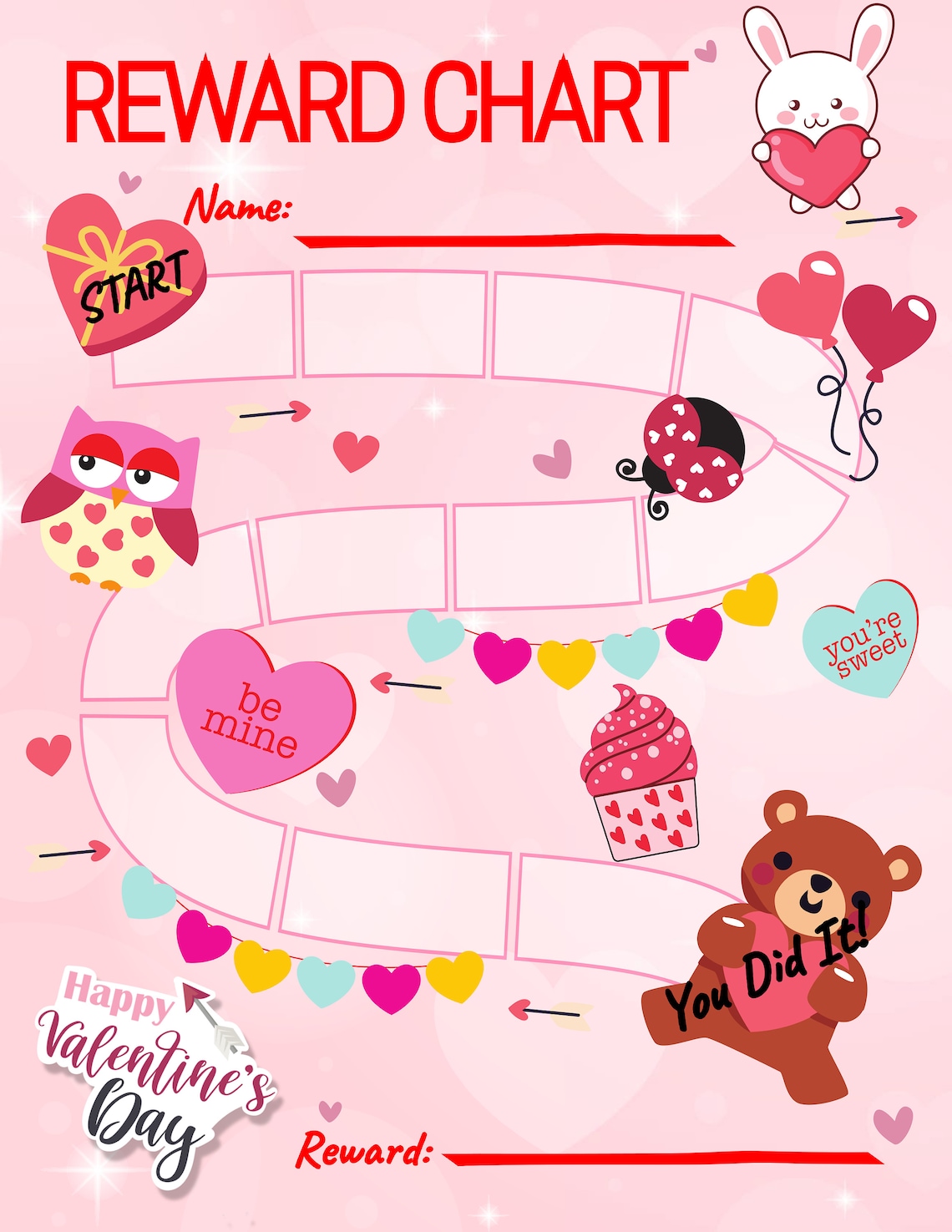Valentines Reward Chart, Kids, Tracker, Chore Chart, Encouragement ...