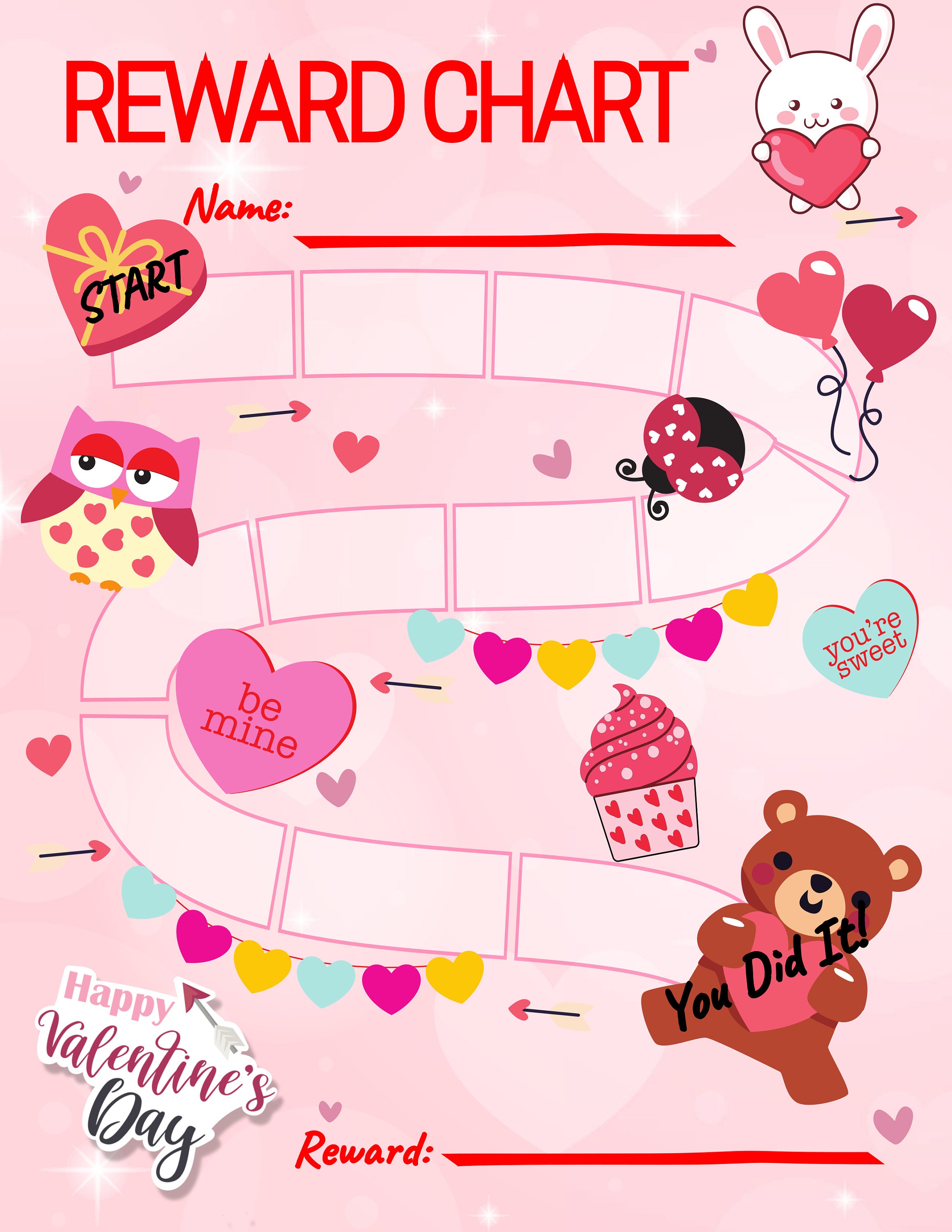 Valentines Reward Chart Kids Tracker Chore Chart Encouragement Potty ...