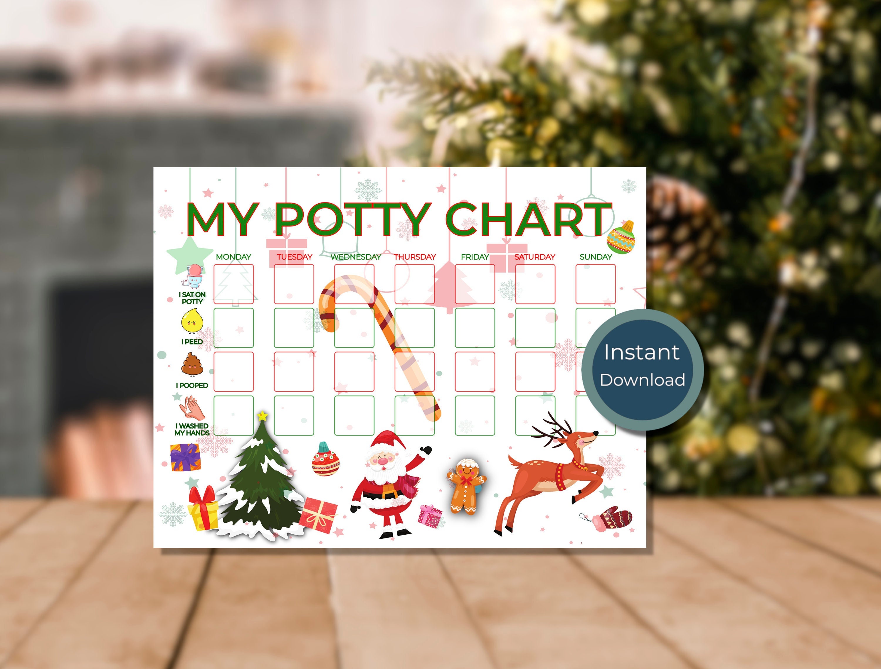 Christmas Potty Training Chart, Printable, Cute, Fun, Instant Download ...