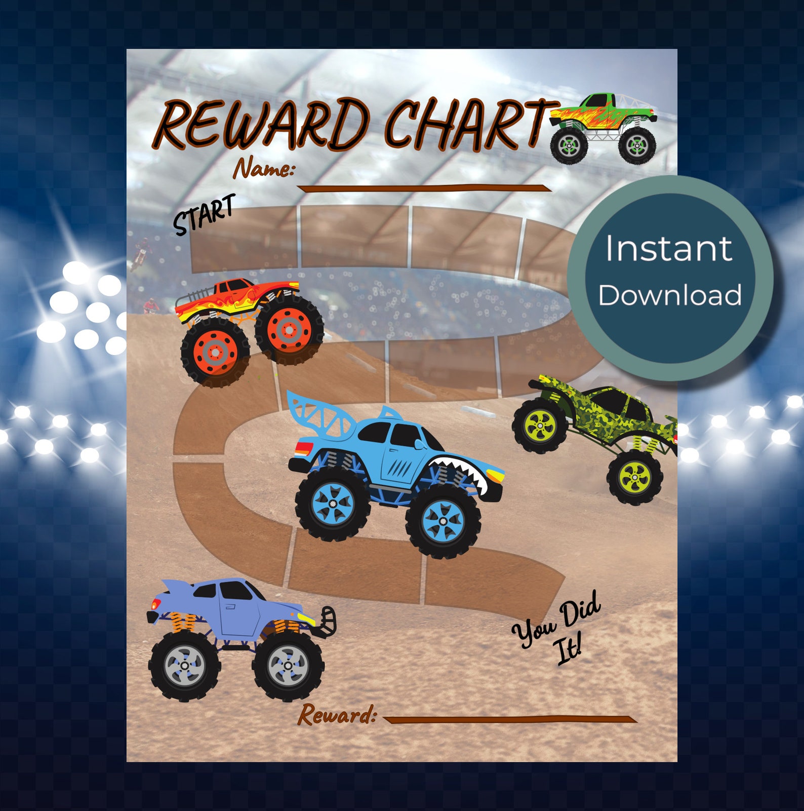 Monster Truck Reward Chart Kids Boy Tracker Chores Encouragement Potty ...