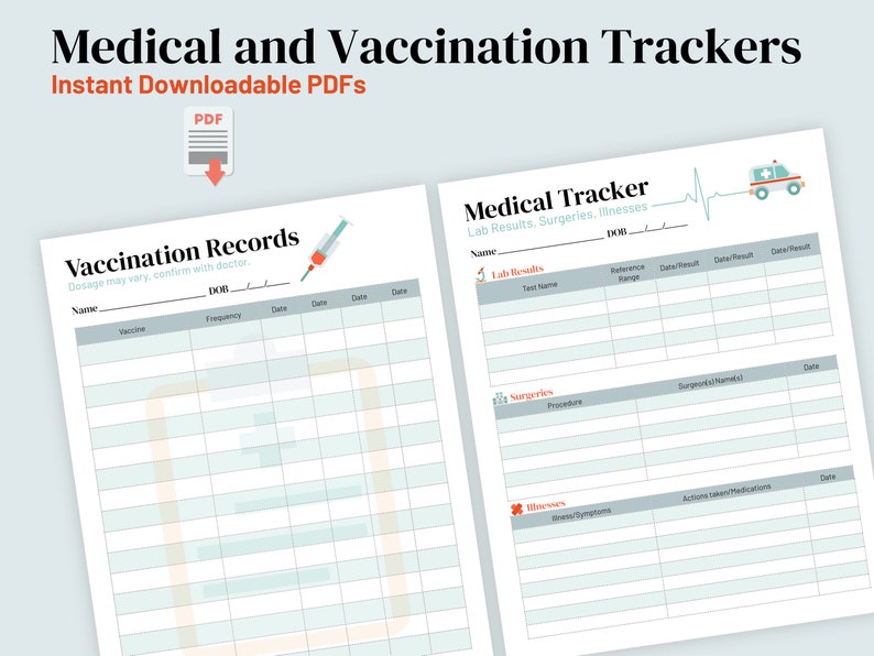 Medical Tracker Log Instant Download PDF Vaccination Records Lab ...