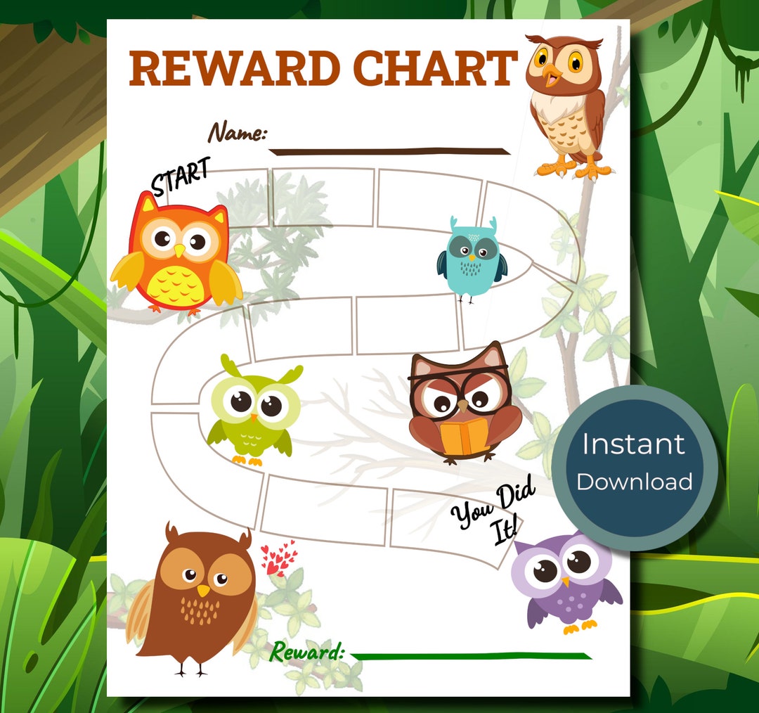 Owl Reward Chart Kids Girl Boy Tracker Chores Encouragement Potty Fun ...