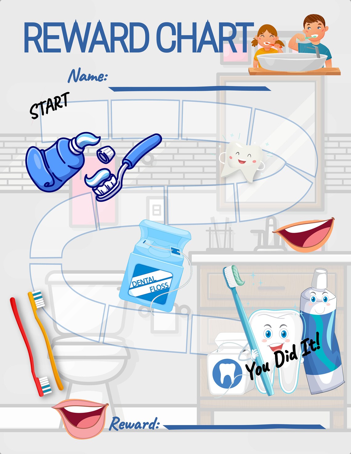 Brush Teeth, Reward Chart, Kids, Girl, Boy, Tracker, Encouragement ...