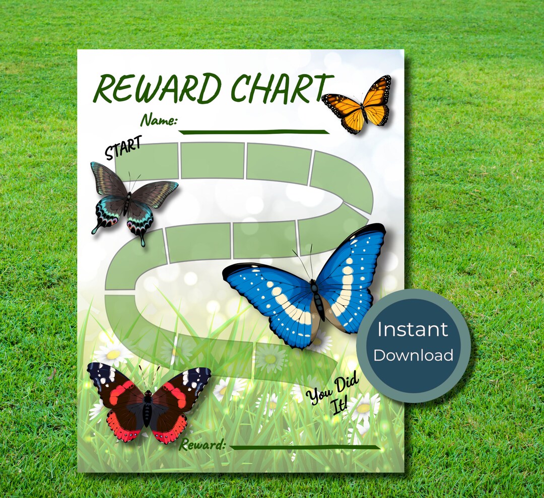 Butterfly Reward Chart Kids Girl Tracker Chores Encouragement Potty Fun ...