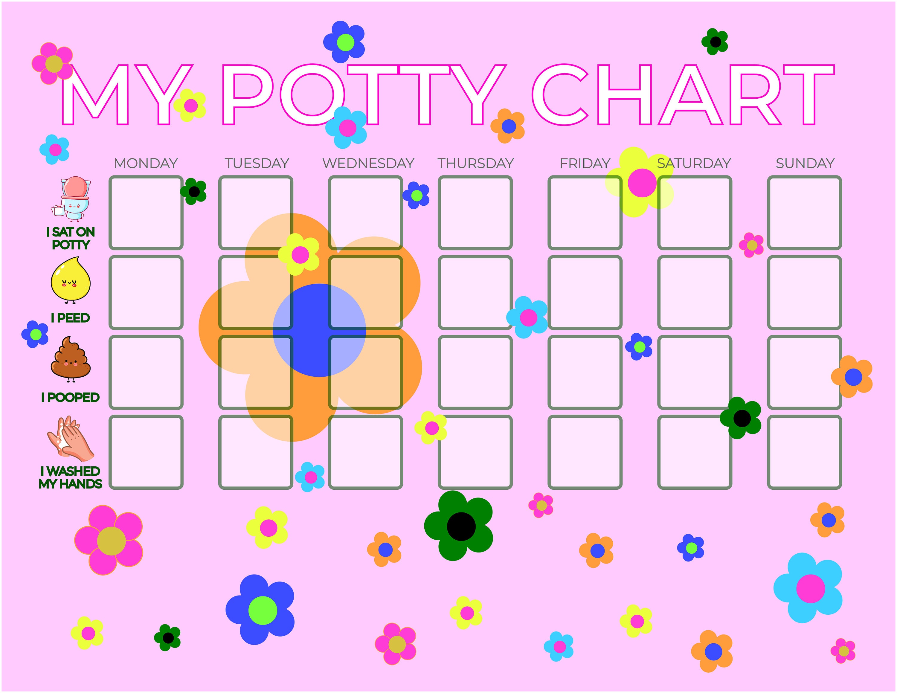 Flowers Potty Training Chart, Printable, Cute Fun Colors, Instant ...
