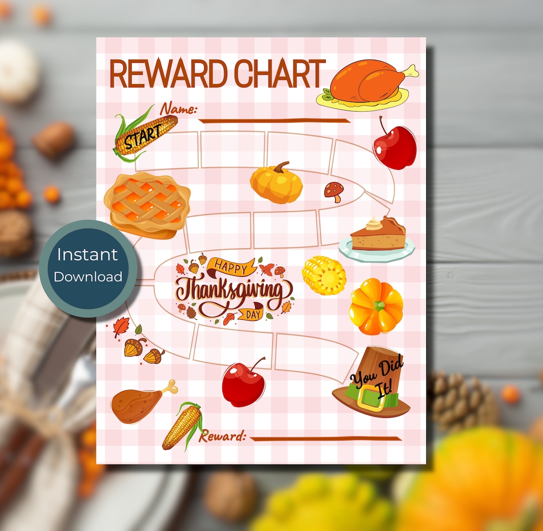 Thanksgiving Reward Chart, Kids Girl Boy Tracker Chore Chart ...