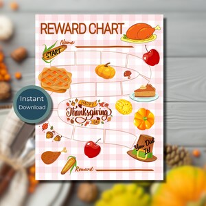 Thanksgiving Reward Chart, Kids Girl Boy Tracker Chore Chart ...